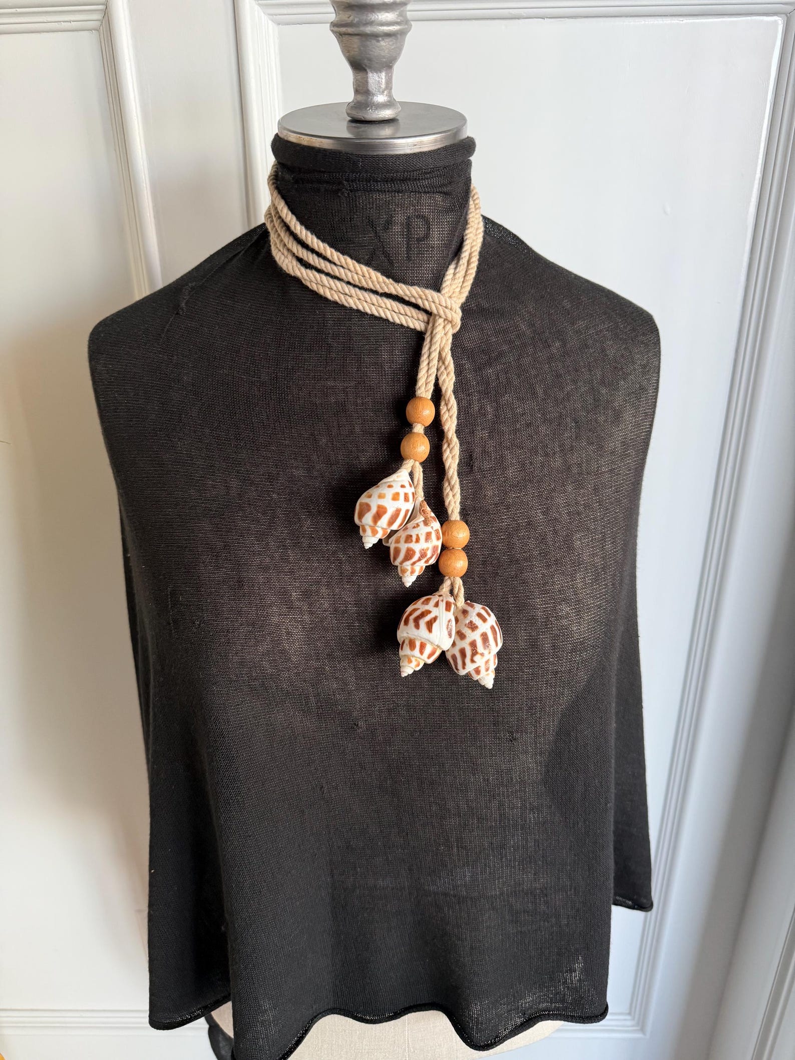 1970s Shell Lariat Rope Necklace Belt Natural Boho Beach Wood Bead ...