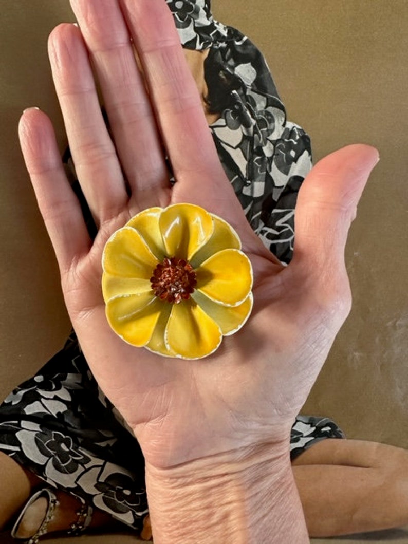Yellow Flower Pin, 60s Flower Pin, 60s Brooches, 60s Jewelry, Flower ...