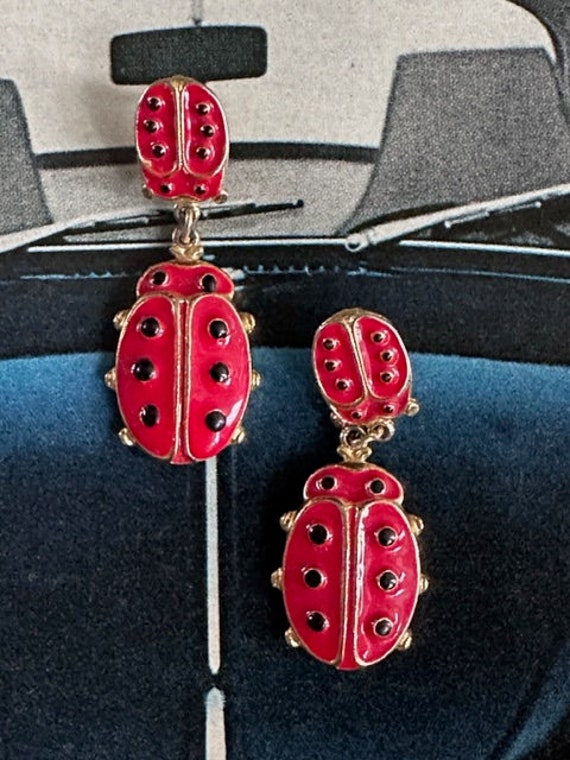 Vintage Lady Bug Dangle Earrings, Lady Bug Jewelry, L… - Gem