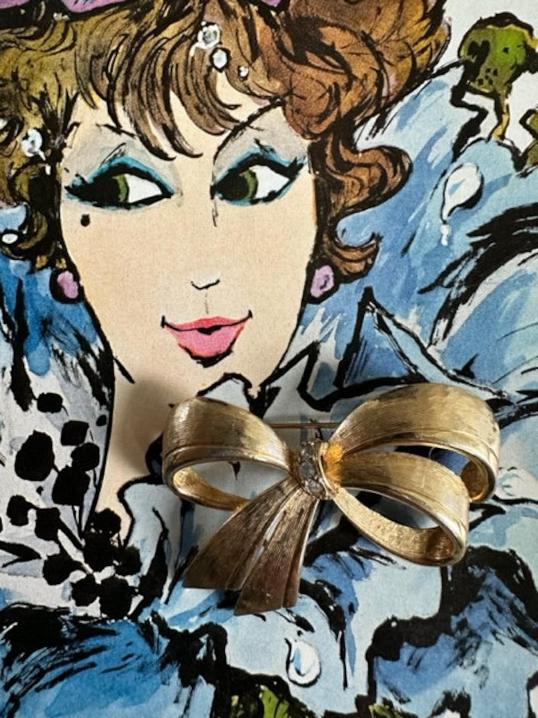 Vintage Avon Gold Bow Pin, Gold Bow Pin With Rhinestones, Vintage Avon ...