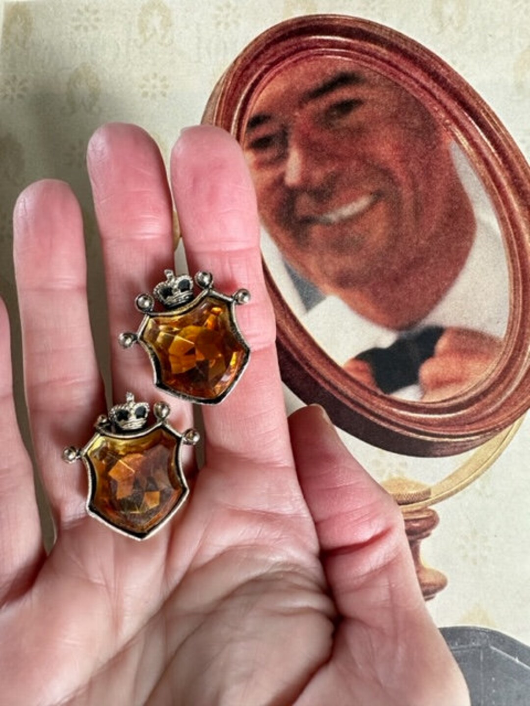 Vintage Swank Citrine Shield With Crown Cuff Links, Swank Cuff Links ...