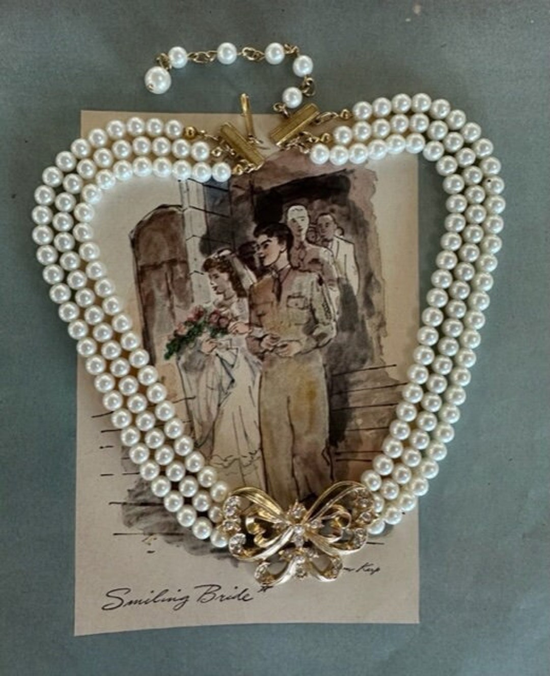 80s Faux 3 Strand Pearls With Gold Rhinestone Butterfly, Faux Pearls ...