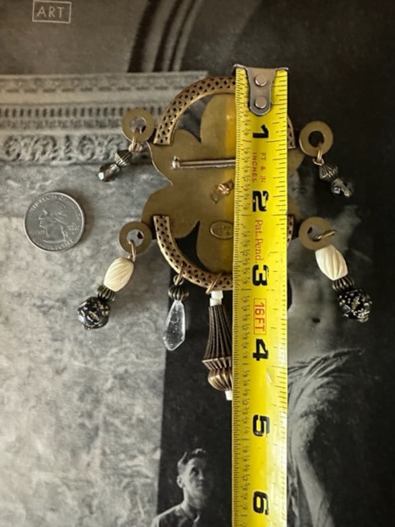 1980s BAER SF Signed Hammered Metal Flower Brooch With Dangle Beads ...