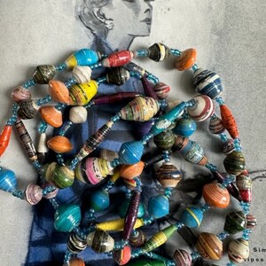 Handmade Paper Beaded Necklace, Paper Bead Necklace, 60 Paper Bead ...