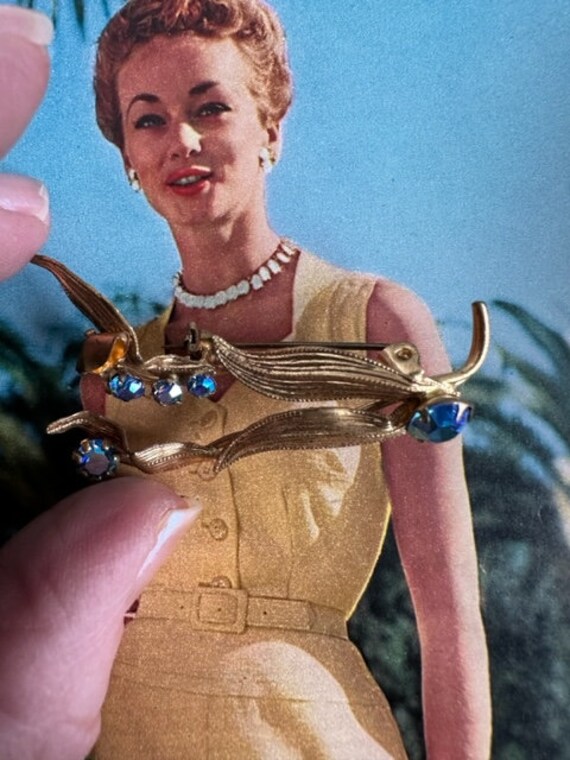 Austrian Crystal Pin, Floral Leaves with Austrian Cry… - Gem