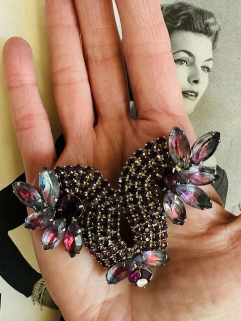 Purples and Blue and Violet Crystal Brooch, Large Purple Navette and ...