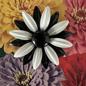60s Mega Balk and White Enamel Flower Brooch, Large Metal Flower With ...