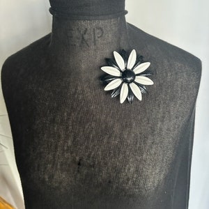60s Mega Balk and White Enamel Flower Brooch, Large Metal Flower With ...
