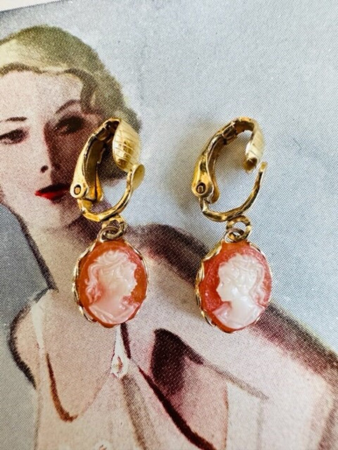 Miniature Cameo Earrings, Petite Cameo Clip on Earrings, Tiny Cameo ...