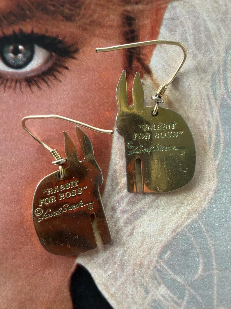 1980s Laurel Burch Signed Rabbit for Ross Enamel Pierced Earrings ...