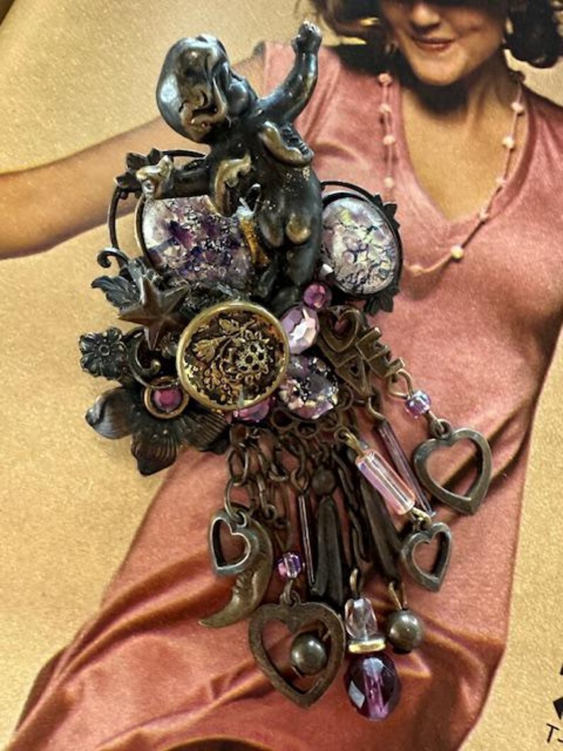 80s Lisa Carlson Collage One of a Kind Brooch, Lisa Carlson Hand Made ...