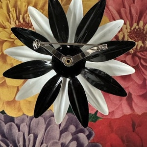 60s Mega Balk and White Enamel Flower Brooch, Large Metal Flower With ...