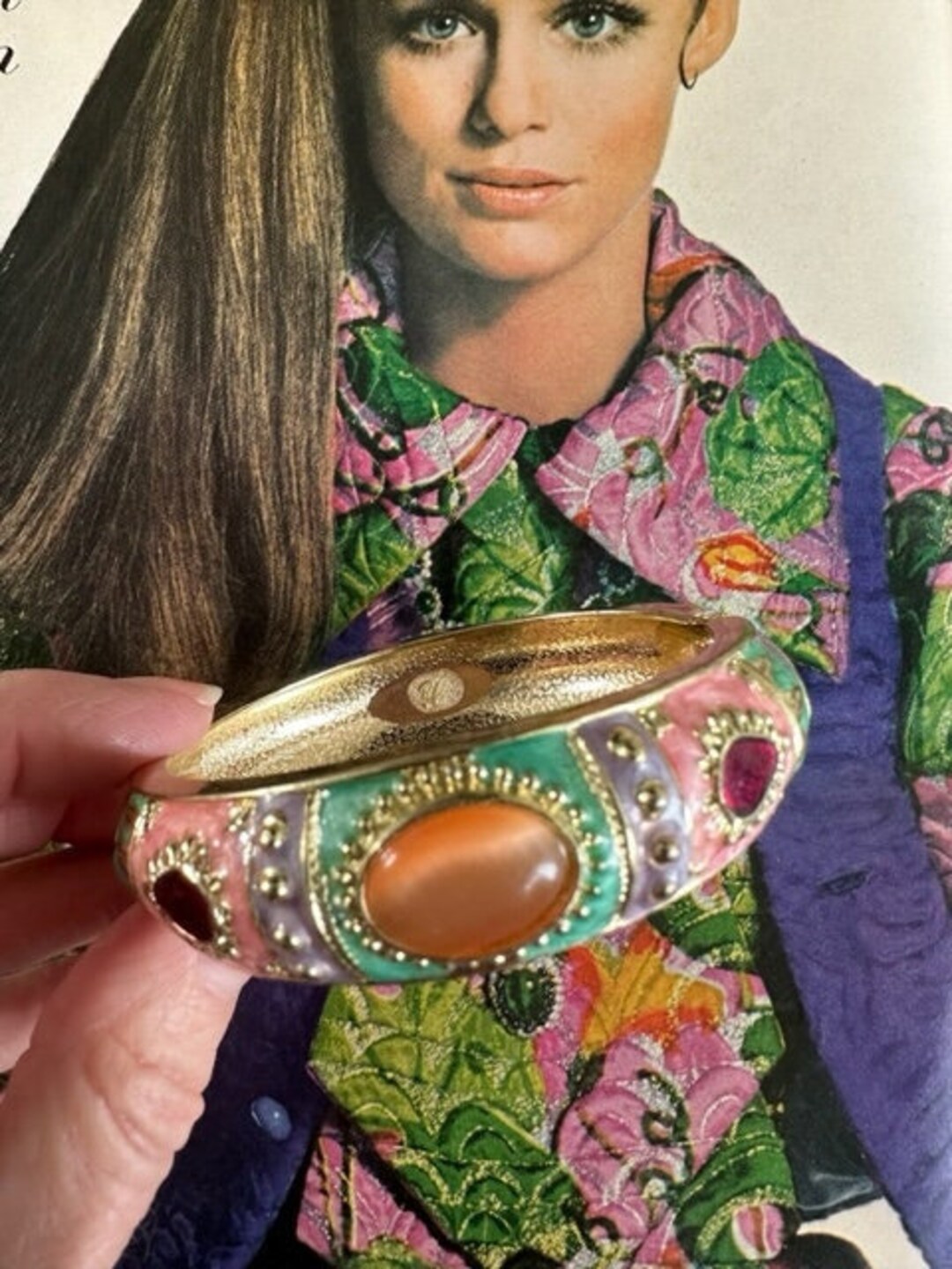 Vintage Jiu Long Xing Stamped Hinged Clamper Bracelet, Jiu Long Xing Clamper Enamel Bracelet ...