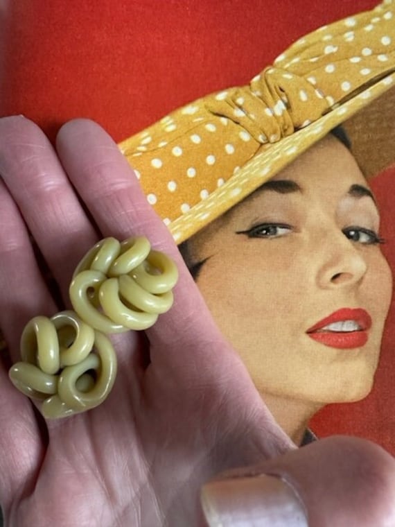 Extruded Celluloid Earrings, Vintage Celluloid Squigg… - Gem