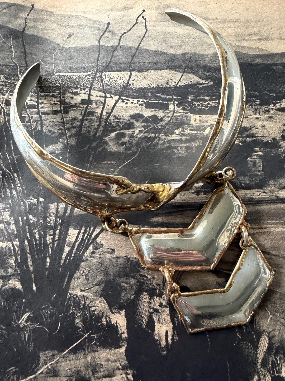 1970s Brutalist Mixed Metal Collar Necklace Chunky Studio Wearable Art ...