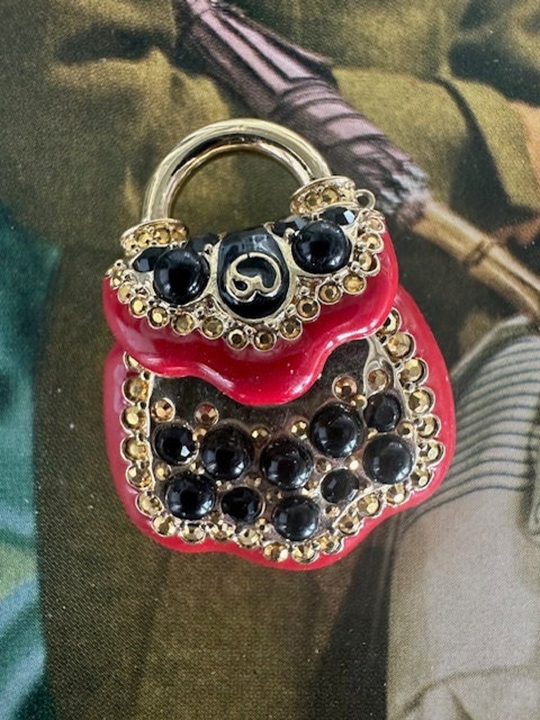 St John Red Enamel Purse Brooch, St John Brooch, St John Jewelry, Purse ...