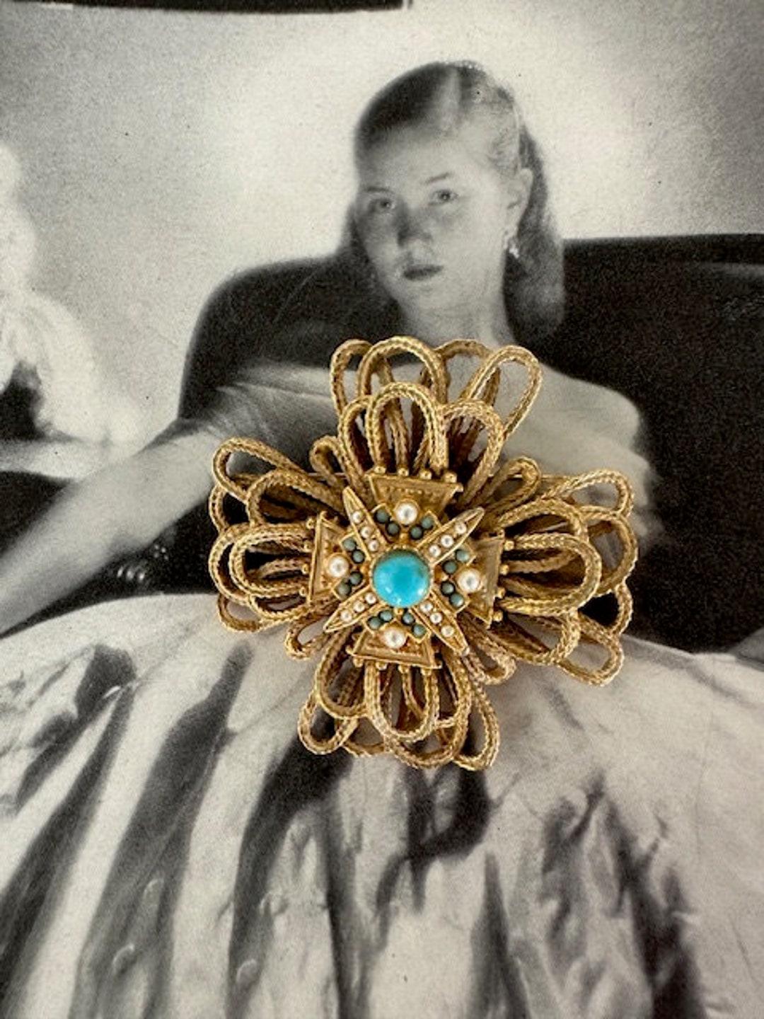 Vintage Gold Maltese Cross Brooch, Gold Large Crest Pin, Heraldic Gold ...