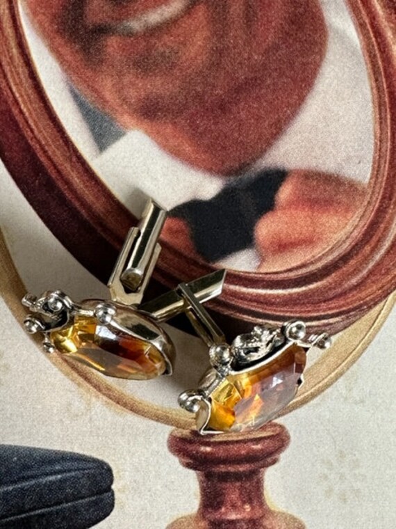 Vintage Swank Citrine Shield with Crown Cuff Links, S… - Gem