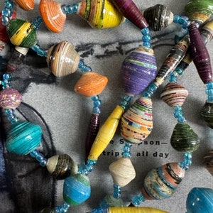 Handmade Paper Beaded Necklace, Paper Bead Necklace, 60 Paper Bead ...