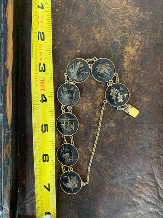 Japanese Amita Damascene Panel Gold & Silver Inlay Bracelet Japanese Amita Damascene Panel Gold & Silver Inlay Bracelet