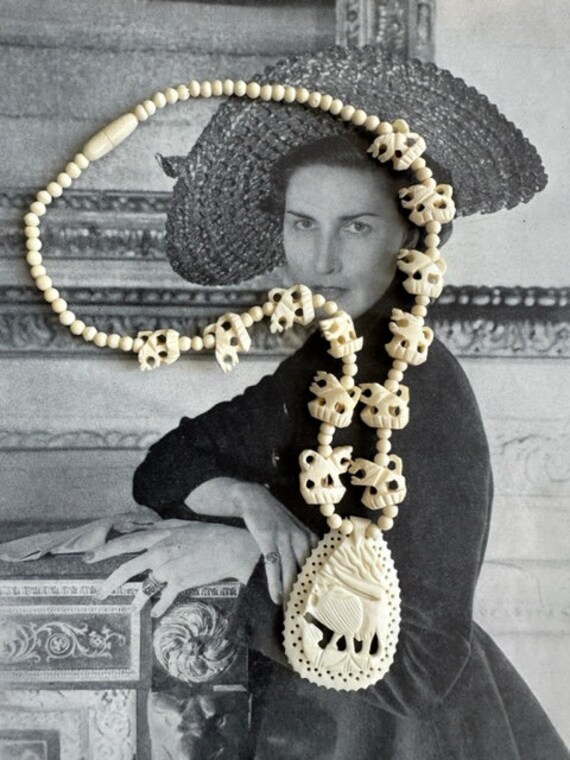 Vintage Carved Bone Necklace, Bone Jewelry, Carved Bo… - Gem