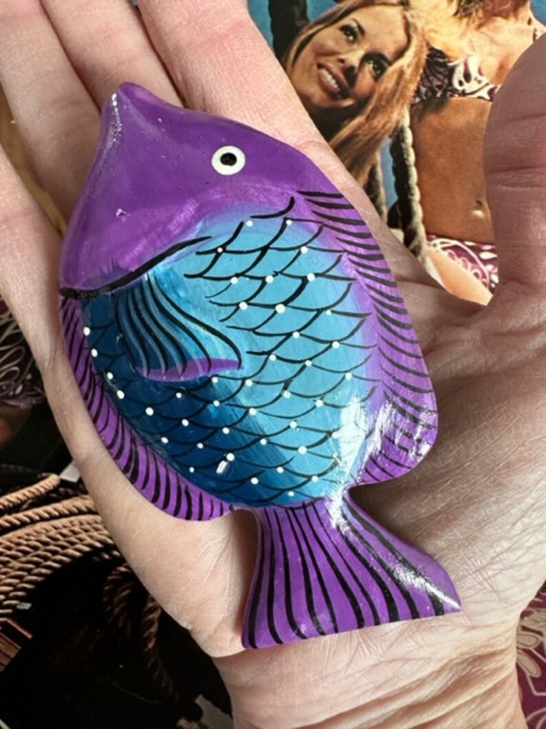 Rare Hand Painted Large Wooden Fish Scarf Ring Wooden Fish - Etsy