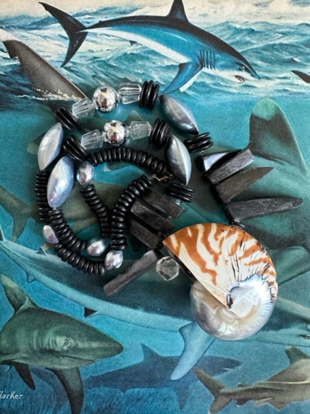 Mega Nautilus Tiger Stripe Seashell Necklace, Tiger Sea Shell Jewelry ...
