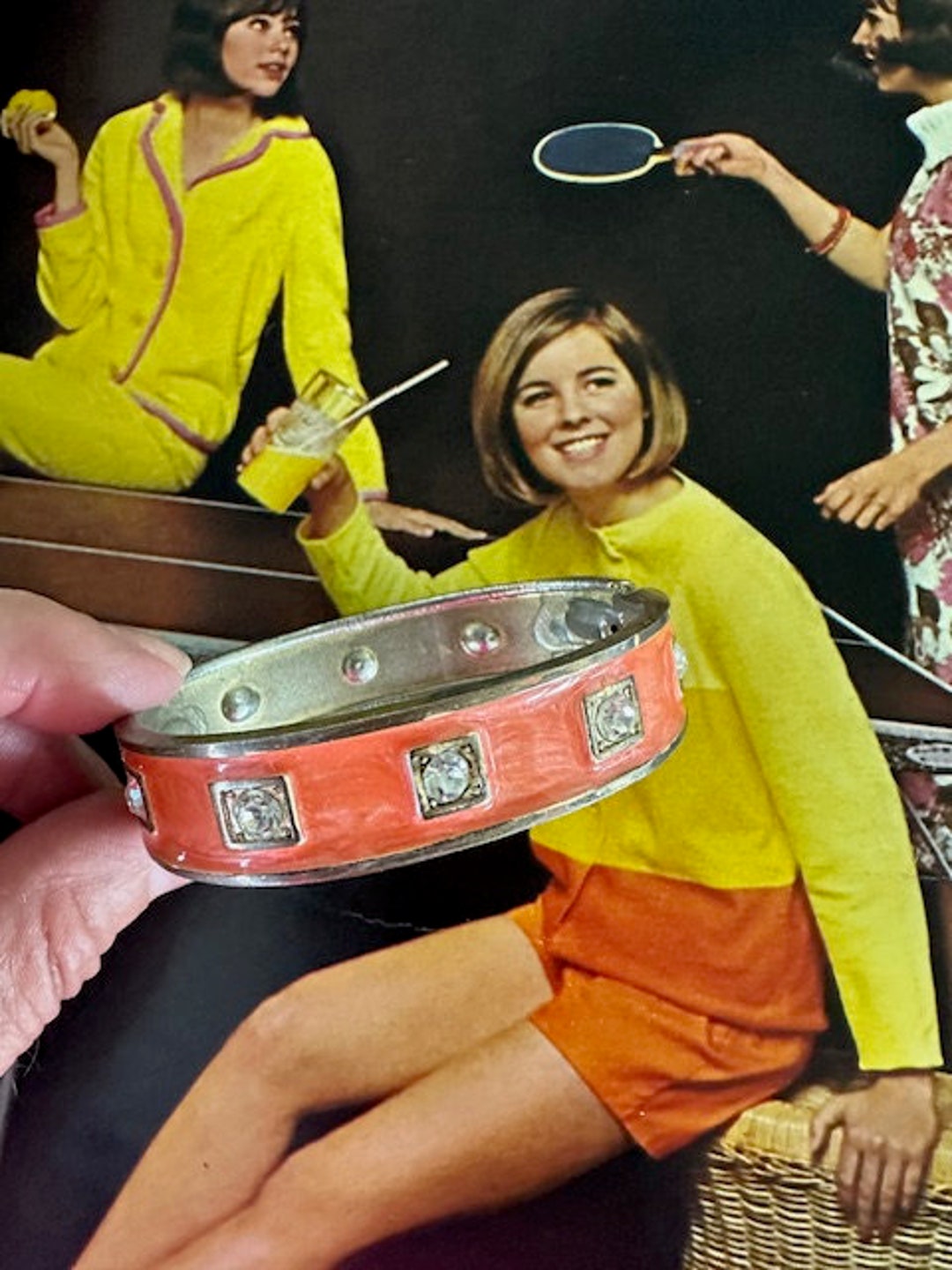 80s Tangerine Enamel Hinged Bangle, 80s Enamel Clamper Bangle Bracelet ...