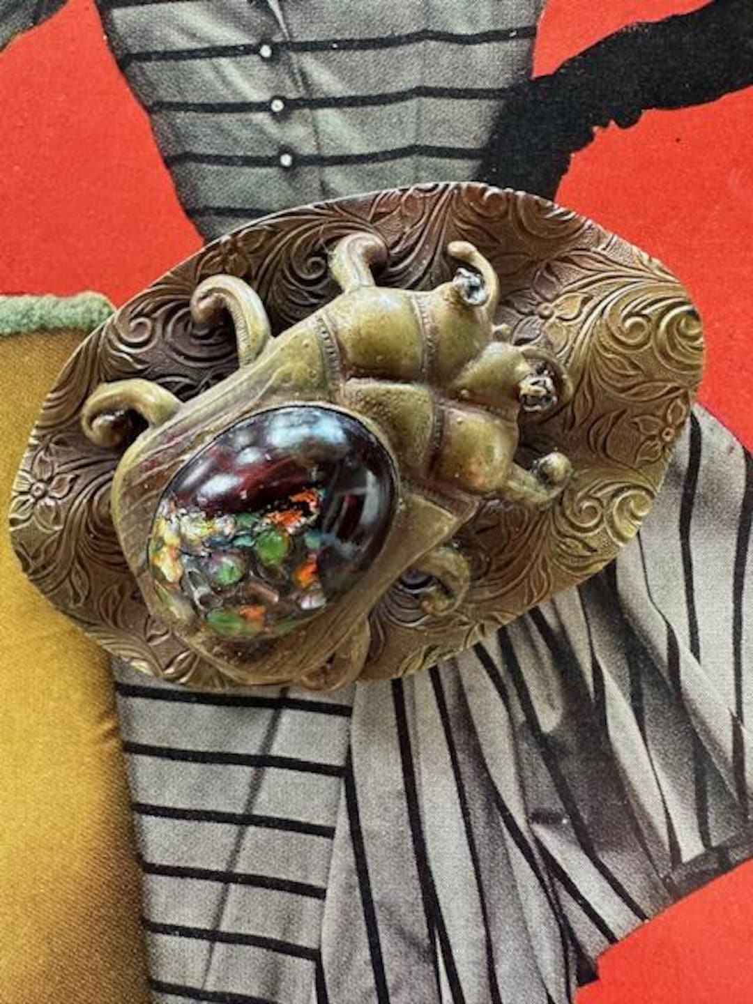 Antique 1900s Bug Sash Brooch Pin, Art Nouveau Insect Pin, Scarab Style ...