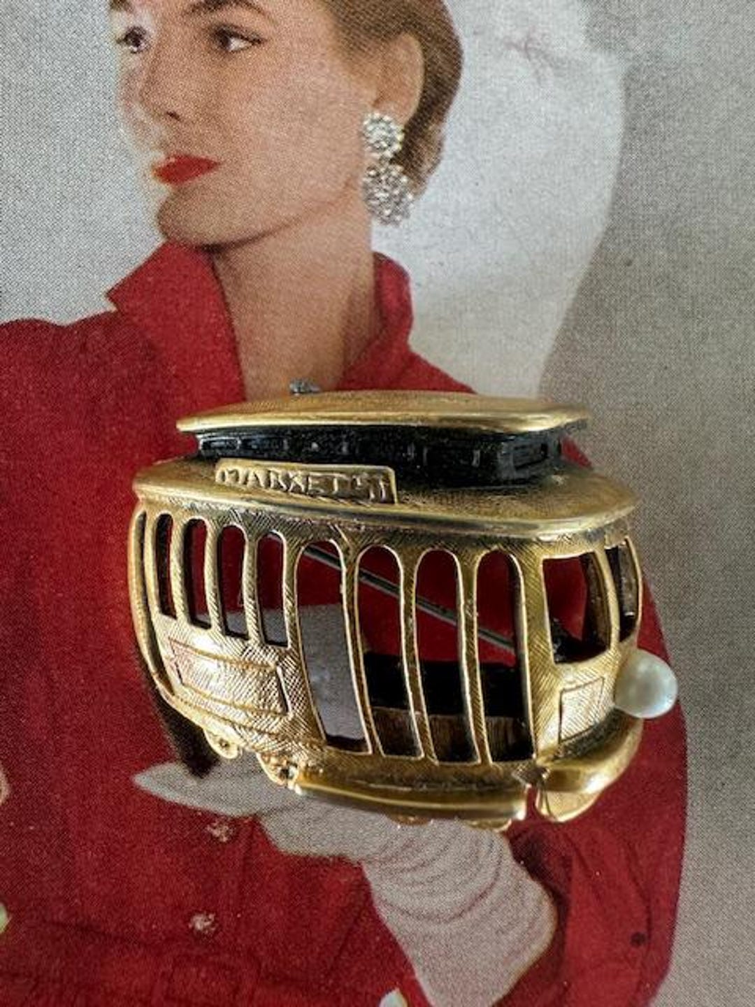50s Tortolani Gold Tone Trolley Pin , Flawed Tortolani Trolley Pin ...