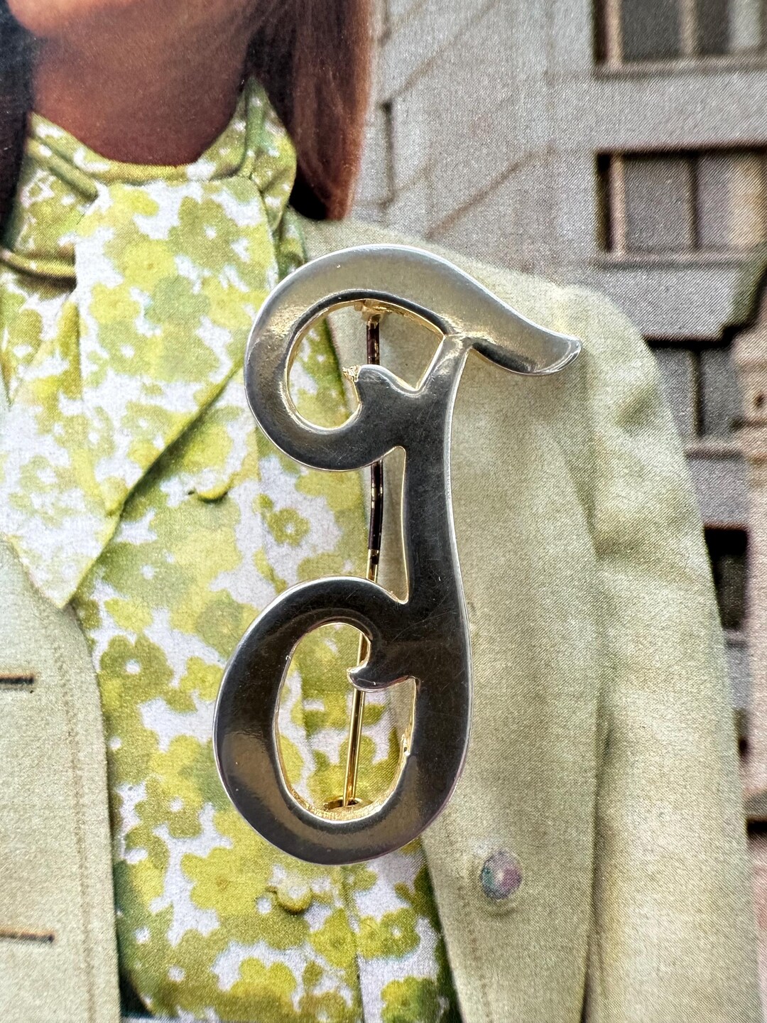 1970s Gold Tone Alphabet Letter F Initial Brooch Monogram Pin Oversized ...