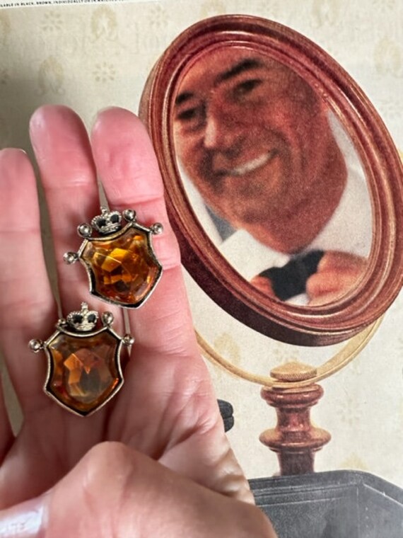 Vintage Swank Citrine Shield with Crown Cuff Links, S… - Gem
