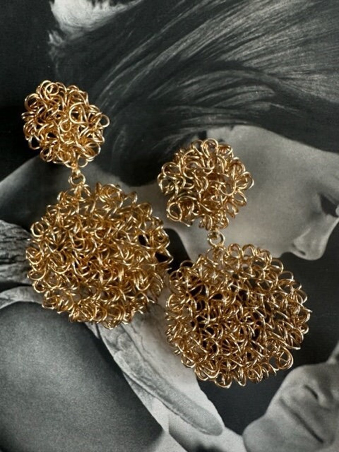 80s Mega Gold Tangled Wire Dangle Drop Earrings, 80s Mega Earrings ...