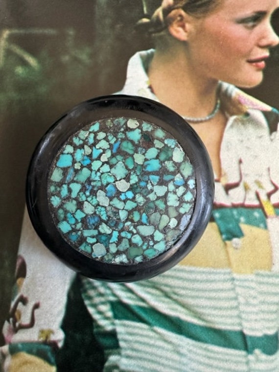 1910 Turquoise Stone Chip Inlay Brooch, Resin with Tu… - Gem