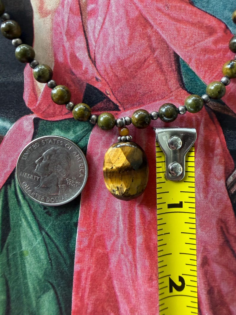 1970s Natural Stone Beaded Necklace Tiger Eye Pendant Earth Tone ...