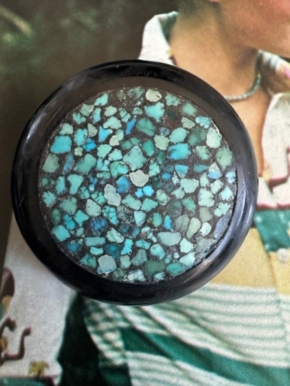 1910 Turquoise Stone Chip Inlay Brooch, Resin with Tu… - Gem