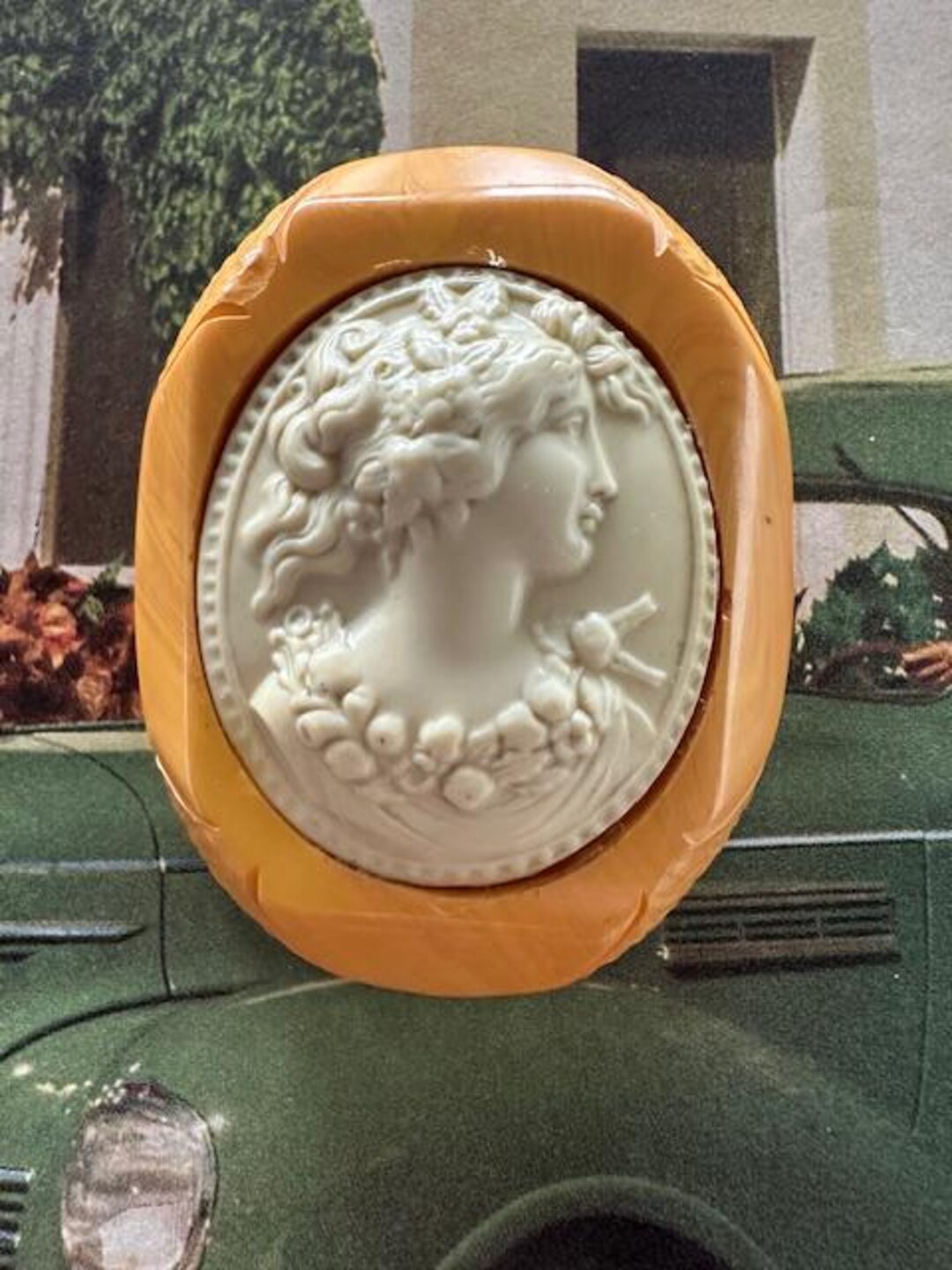 1930s Antique Bakelite and Celluloid Large Cameo, Vintage Bakelite ...