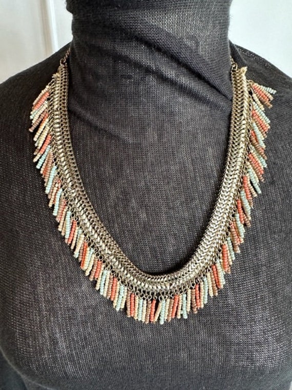 1970s Indian Beaded Fringe Necklace Boho Hippie State… - Gem
