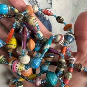 Handmade Paper Beaded Necklace, Paper Bead Necklace, 60 Paper Bead ...