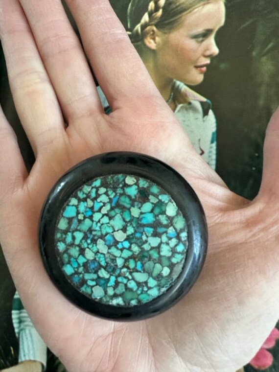 1910 Turquoise Stone Chip Inlay Brooch, Resin with Tu… - Gem