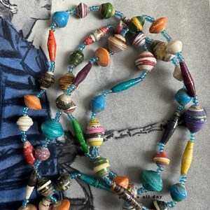 Handmade Paper Beaded Necklace, Paper Bead Necklace, 60 Paper Bead ...