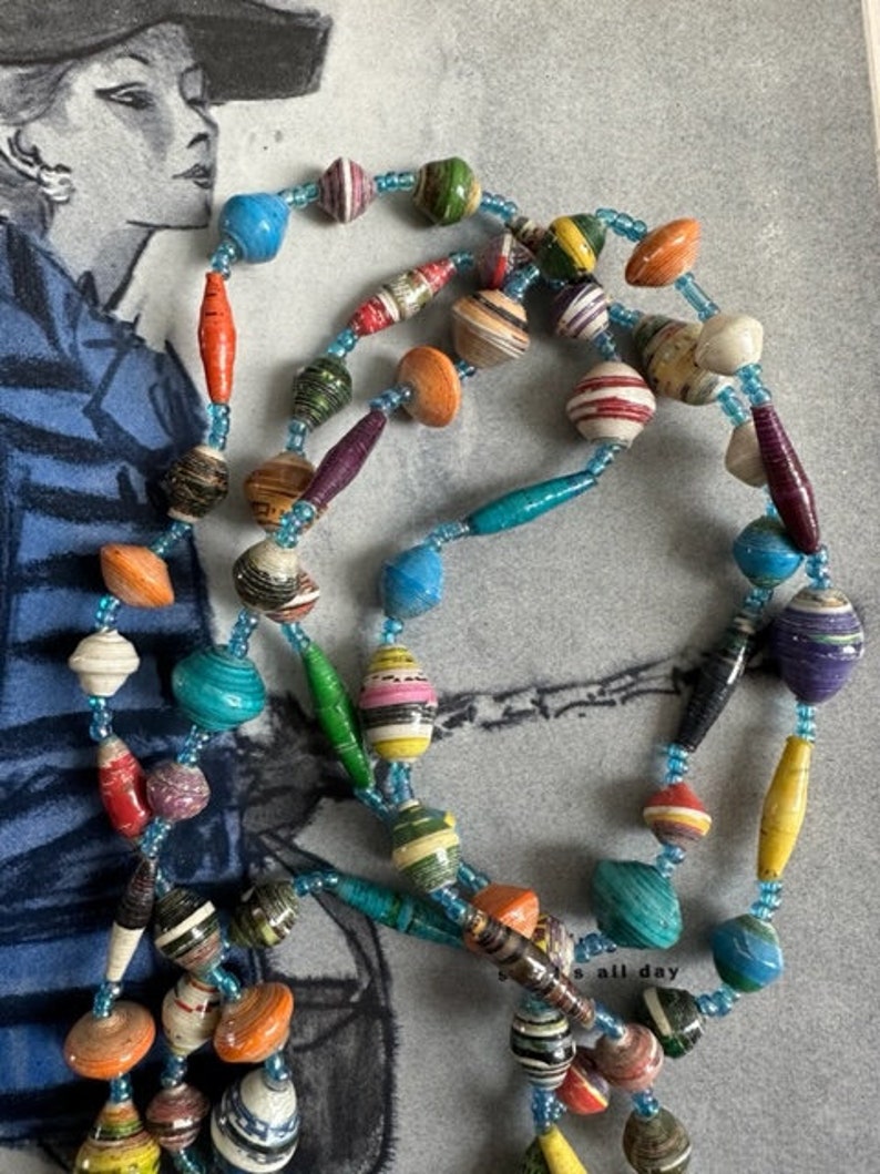 Handmade Paper Beaded Necklace Paper Bead Necklace 60 - Etsy