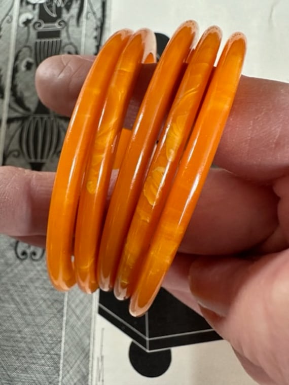 Bakelite (Five) Orange Marmalade Bangles, Bakelite Ba… - Gem