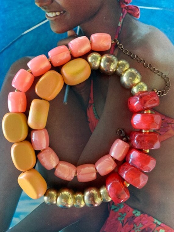 70s Lucite Wood Brass Beaded Necklace, 70s Necklaces,… - Gem