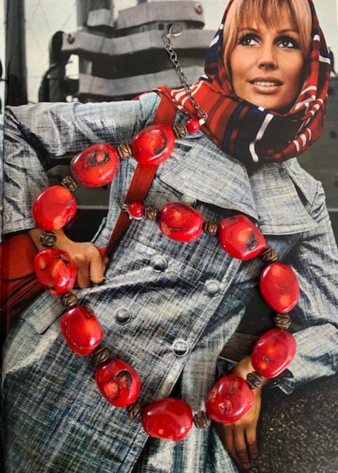 Barse Signed Red Coral Natural Stone Necklace, Barse 925 Chunky Red ...