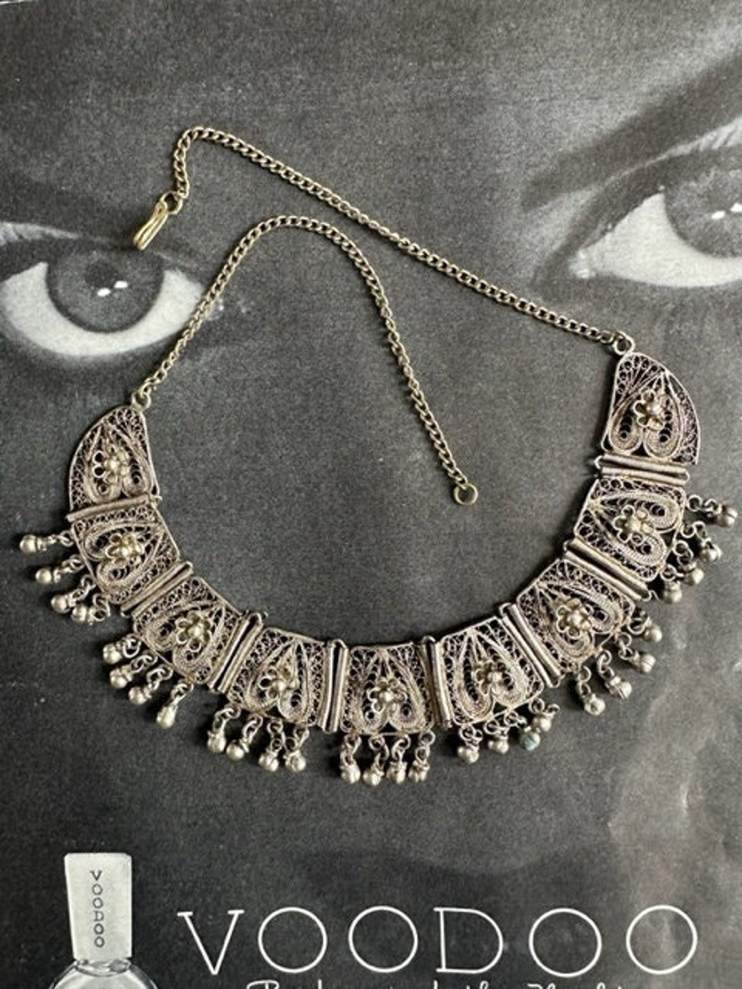 1960s Spun Silver Filigree Vintage MCM Necklace Heart Flower Panel ...