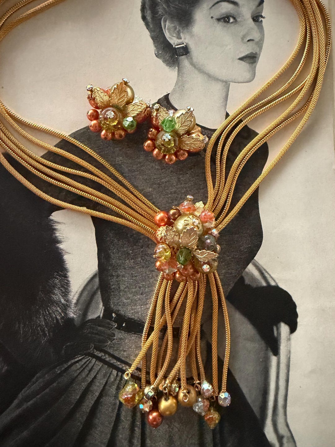 1950s Alice Caviness Unsigned Gold Multi Strand Tassel Necklace ...