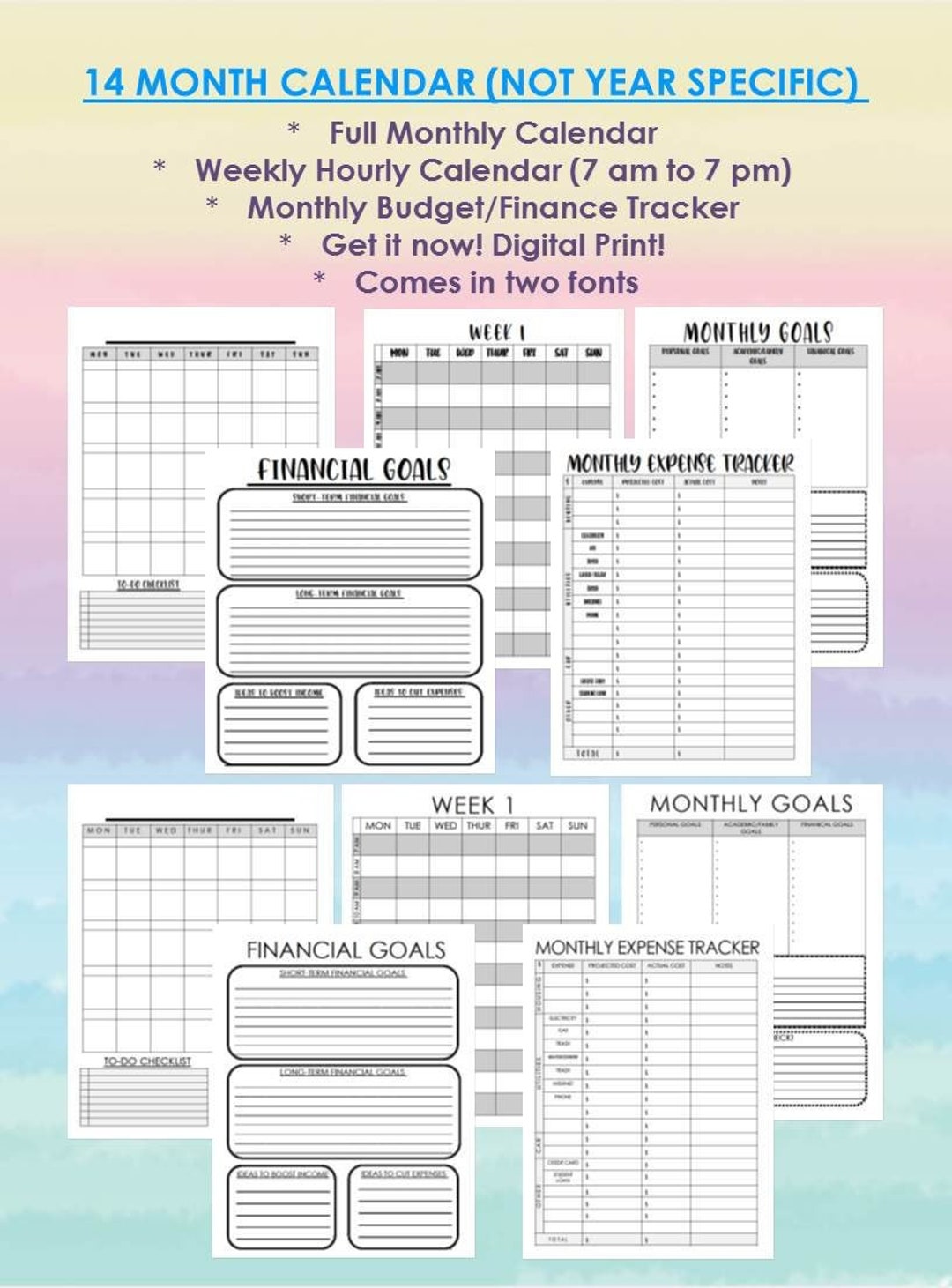 Basic Planner budget Monthly Layout Weekly Schedule 30 Day - Etsy