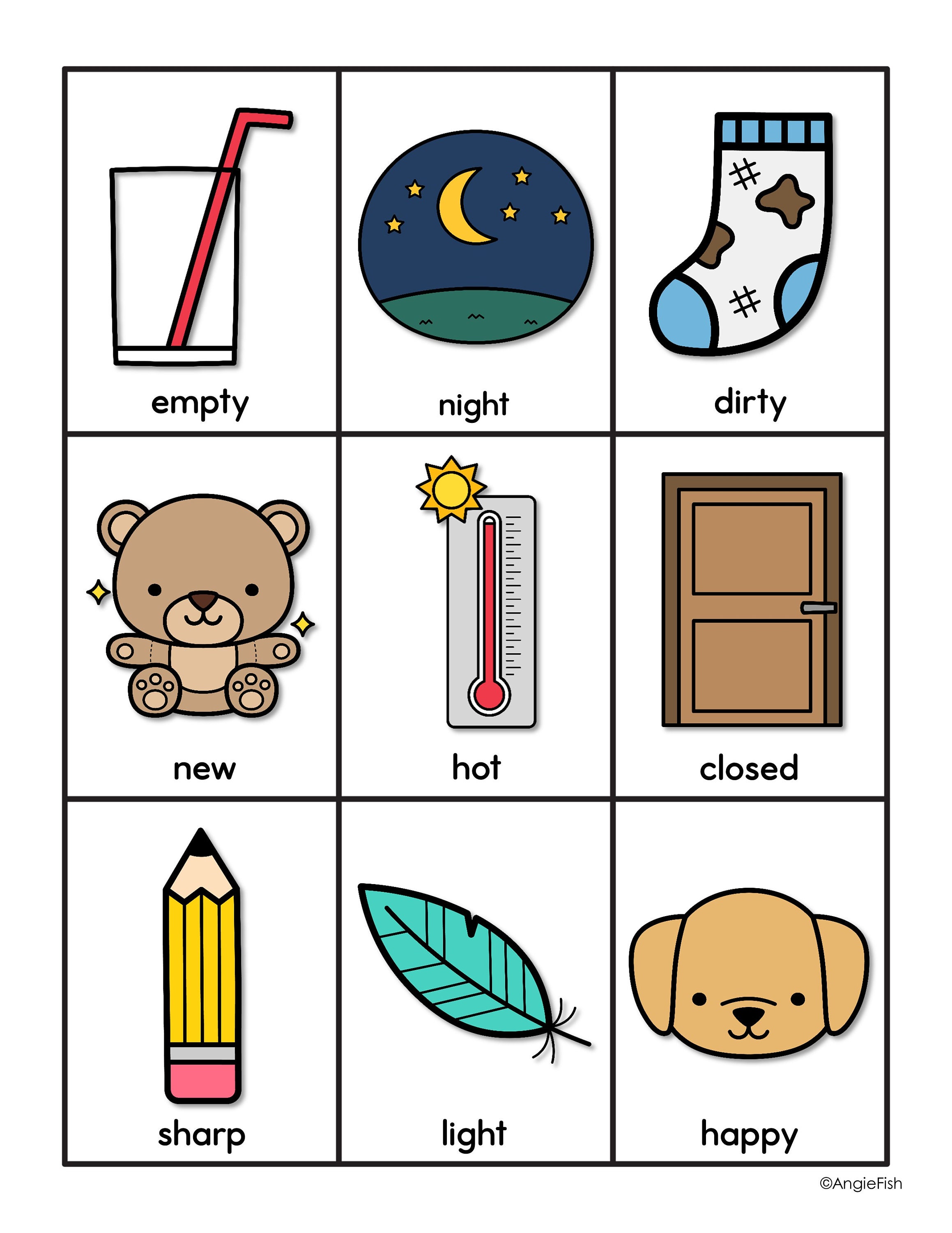 Opposites Bingo | Printable Bingo Cards | Bingo Game Download | Bingo ...