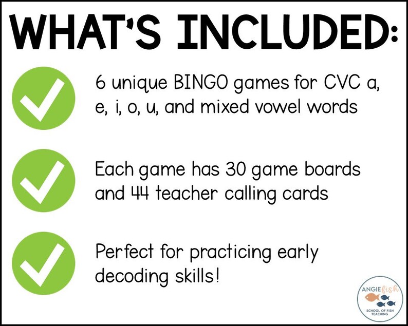 CVC Words Bingo, CVC Bingo, Printable Bingo Cards, Bingo Game Download ...